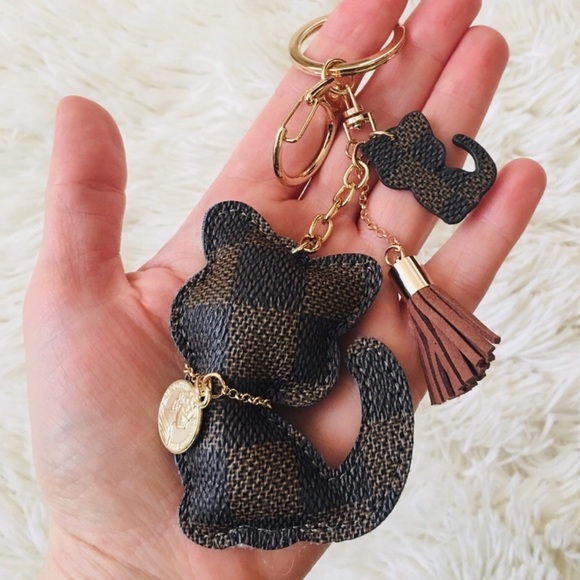 Accessories | Brown Leather Cat Keychain | Poshmark